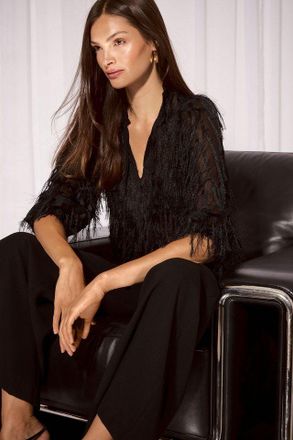 Lipsy Langarmbluse Lipsy strukturierte Bluse mit Fransen (1-tlg)