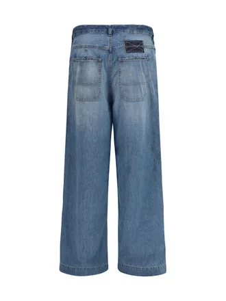 Maison Margiela Womens Patchwork-Detail Wide Leg Jeans Medium Blue Vintage Cotton