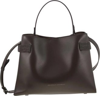 Brunello Cucinelli Femme, Sacs, Brun, Taille: ONE Size Sac bandouli&egrave;re en cuir avec poign&eacute;e sup&eacute;rieure