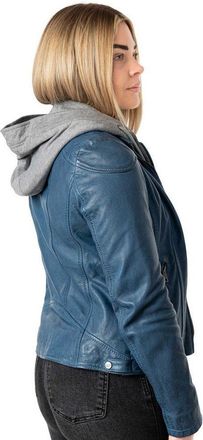 Mauritius Lederjacke MWAmmy Mauritius - Damen Lederjacke Lammnappa Kapuze blau