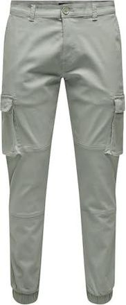 Only & Sons ONLY&SONS Pantalon Cargo Homme Coupe Fuselée Ourlets Élastiques Poches à Rabat, Couleurs:Gris, Taille de Pantalon:32W / 32L, Longueur de Jambe:L32