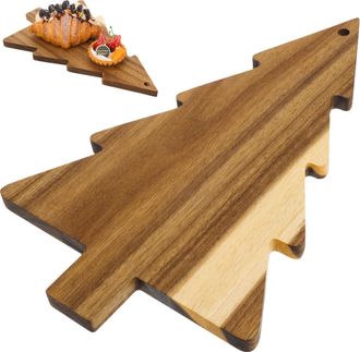Cabilock Holzbrett Weihnachten Gro&szlig; Weihnachtsteller, Weihnachtsbaum Schneidebrett Charcuterie Board Dekorative Servierbrett Tannenbaum Holzbrett Mit Loch Snac