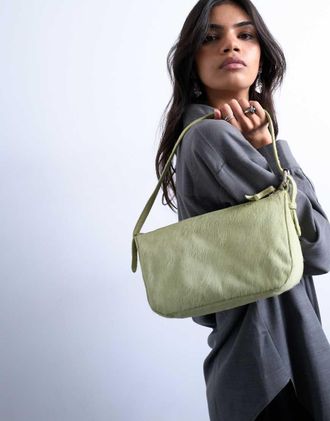 Topshop Stina - Sac port&eacute; &eacute;paule en cuir v&eacute;ritable fa&ccedil;on poulain - Vert
