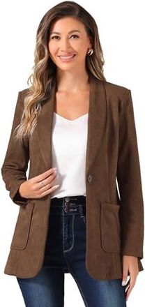 Allegra K Blazer en Faux su&egrave;de pour Femme, col &agrave; Revers, Un Bouton, Veste de Costume habill&eacute;eMarron M