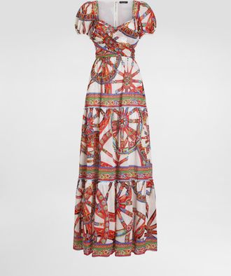 Dolce & Gabbana Maxikleid Aus Batist Mit Carretto-print - Frau Kleider Mehrfarbig 36
