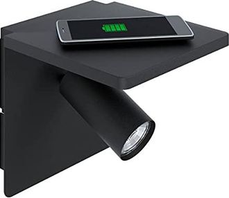 Eglo Wandlampe Ciglie, 1 flammige Wandleuchte, Material: Aluminium, Stahl, Farbe: Schwarz, inkl. QI-Charger (wireless charging), Fassung: GU10