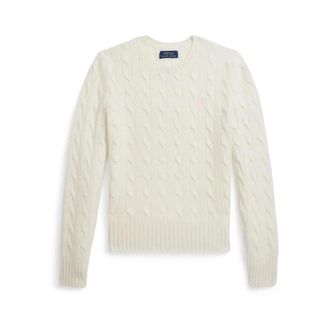Ralph Lauren Pull en maille torsad&eacute;e &agrave; col rond - Femme - Pulls - Blanc - Taille: 38 FR