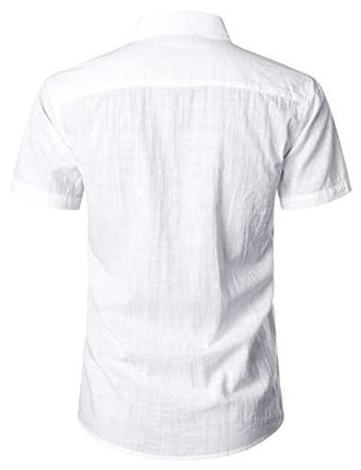 PARKLEES Chemise moulante en coton et lin pour homme - Manches courtes - Boutonni&egrave;re l&eacute;g&egrave;re - Haut de plage avec poche, Blanc., 3XL
