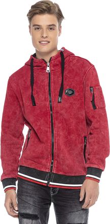 Cipo & Baxx Herren Sweatjacke Hoodie CL418 Rot - Stylischer Pullover im Modernen Casual Streetwear Stil mit Rei&szlig;verschluss & Kapuze f&uuml;r Alltag Freizeit & Party - 