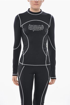 Dsquared2 BEACHWEAR Stretch Fabric Long-Sleeve T-Shirt with Exposed Se size L