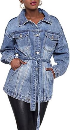 Onsoyours Femmes Jean Veste Effiloché Boutonnée Washed Denim Veste B Bleu M