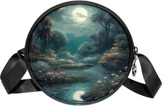 Generic Petit sac &agrave; bandouli&egrave;re Circle Beauty pour femme, petit sac &agrave; bandouli&egrave;re avec fermeture &eacute;clair, bretelles r&eacute;glables, sac &agrave; main rond d&eacute;contract&eacute; pour