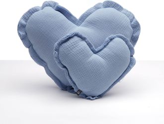 Von Herzen Handmade Musselinkissen aus 100% Baumwolle Kuschelkissen I Dekokissen auf Musselin in Herzform I Herzkissen in 32 cm für Sofa & Bett I Handgenähtes Ki