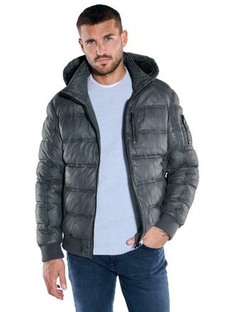 Emilio Adani Lederjacke Herren Lederjacke mit abnehmbarer Kapuze, Mittelblau