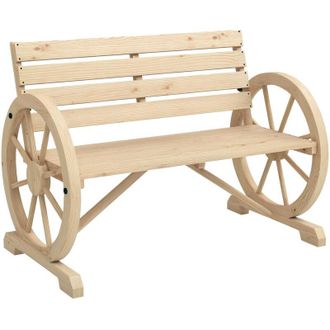OUTSUNNY Banc de Jardin - Outsunny - 3 places - Style Rustique Chic - accoudoirs Roues Charette - en bois - effet bois naturel