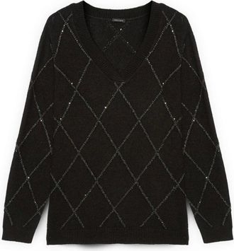 Fiorella Rubino Femme, Pulls, Noir, Taille: 40 FR Pull avec motif losanges lumineux