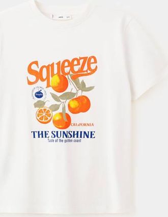 Mango T-shirt en coton imprim&eacute; orange - Femme - XS - MANGO