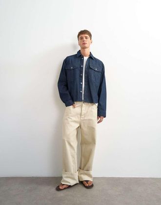 Topman Surchemise en jean d&eacute;contract&eacute;e - Brut-Bleu