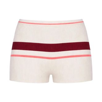Self Portrait Gestreifte Shorts aus Viskose-Strick - - Shorts - Damen - Beige - M