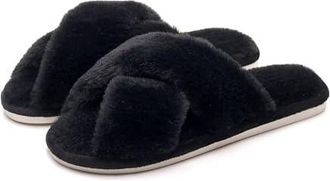 Generic Pantoufles pour femmes Bout ouvert Cross-Strap Fleece doubl&eacute; Chaud Doux Confortable moelleux L&eacute;ger Respirant Mousse &agrave; m&eacute;moire de forme Pantoufles anti