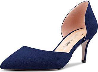 Castamere Femmes Aiguille Mi Talon Heel Pointu Bout Escarpins Two-Piece Slip-on Bureau Classique 6 CM Heels Bleu Marin 41 EU