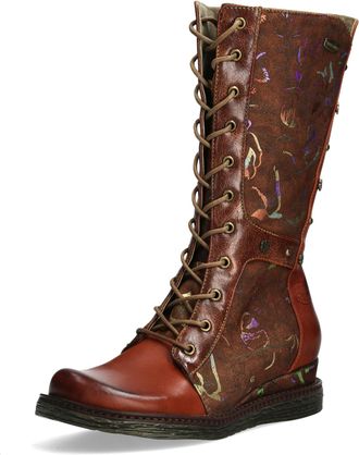 Laura Vita Damen Stiefel Leder Muster florale Nieten und Keilabsatz Ercnaulto 41, Gr&ouml;&szlig;e:39 EU, Farbe:Braun