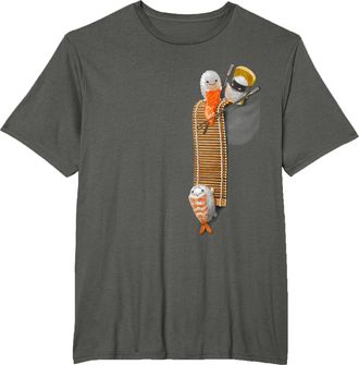 Fox Republic Design Herren, Damen, Unisex Kinder - Sushi Ninja T-Shirt - Schwarz - Cartoon - Kurzarm - Crew-Ausschnitt - Unique Humorous Cartoon - Klassisch - Medium - S