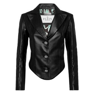 Philipp Plein Vintage Lederblazer LS Flame - - Jackets - Damen - Schwarzk - XL