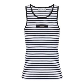 Iceberg Femme, Tops, Noir, Taille: 40 FR D&eacute;bardeur en jersey de coton ray&eacute;