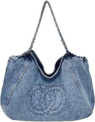 Generic Sac fourre-tout en toile denim pour femme - Grande capacit&eacute; - R&eacute;tro - L&eacute;ger - Style d&eacute;contract&eacute; - Pour le travail et les voyages, bleu, 40*18*25.5 cm 