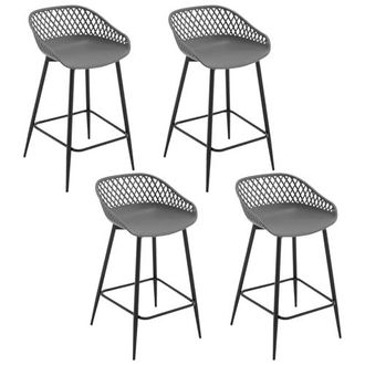 Woltu Lot de 4 Tabourets de Bar, Tabourets Haut, Tabourets Bar avec Repose-Pieds et Dossier Ajouré, Tabourets Extérieur Jardin avec Siège Plastique et Pieds