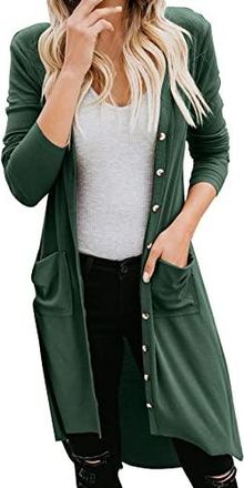Generic Cardigan long pour femme, manteau en tricot de couleur unie avec poches, cardigan l&eacute;ger &agrave; simple boutonnage, cardigan basique pour printemps et automn
