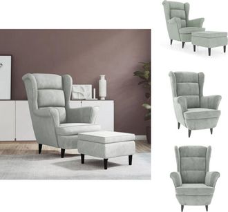 vidaXL Ohrensessel mit Hocker Hellgrau Samt - Samtsofa - Ohrensessel - Wohnzimmersessel - Bequeme Sessel - Grau Sofa