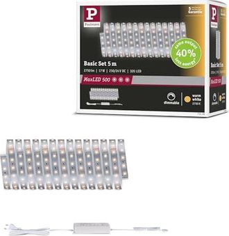 Paulmann 71230 MaxLED 500 LED Strip Warmwei&szlig; Basisset 5m 17W 550lm/m 64 LEDs/m 2700K 30VA