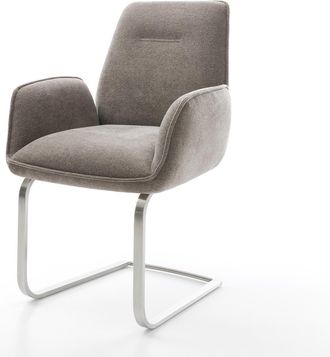 DELIFE Freischwinger Zoa-Flex Strukturstoff Soft Taupe Freischwinger flach Edelstahl Taschenfederkern, Esszimmerst&uuml;hle