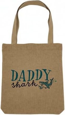 Fabulous Sac Shopping Tote Bag Aspect Lin - Daddy Shark Family Cute Sea - Sac de Courses Toile Epaisse 360g Beige Naturel Cabas Port&eacute; Epaule Solide Imprim&eacute; en 