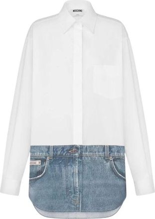 Moschino Femme, Blouses et Chemises, Blanc, Taille: 36 FR Chemise en popeline de coton stretch imprim&eacute;e