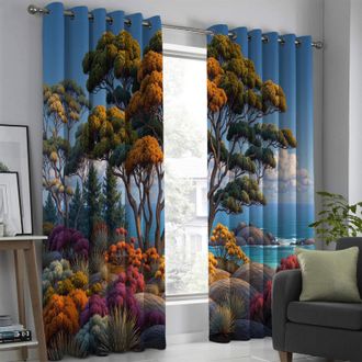 Generic Verdunkelungsvorh&auml;nge Mit K&uuml;stenvegetationslandschaft, Druckvorhang Mit &Ouml;sen, Realistischer Stil, Vorh&auml;nge F&uuml;r Wohnzimmer, Schlafzimmer, 2 Paneele, H 