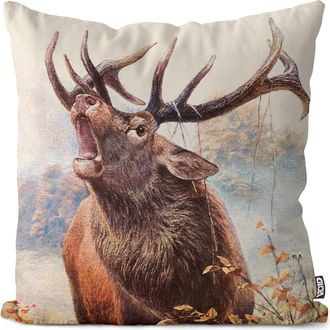 Void Watches R&ouml;hrender Hirsch Geweih Jagd Kissenbezug Kissenh&uuml;lle Polyester Weihnachten Deko Winter Outdoor Dekoration, Kissen Gr&ouml;&szlig;e:80 x 80 cm