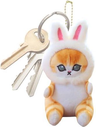 Generic Breloque en forme de chat en peluche - Porte-cl&eacute;s en peluche en forme de chat mignon avec chapeau de lapin, adorable porte-cl&eacute;s en peluche pour sac &agrave; 