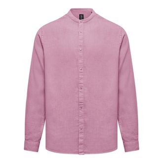 Bomboogie Homme, Chemises, Rose, Taille: L Chemise en lin &agrave; col mandarin