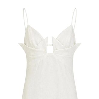 Farm Rio Linen-Viscose Blend with Cut-Out Detail Dress - White