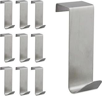 Relaxdays Türhaken, 10er Set, zum Einhängen, Kleiderhaken für Tür & Schrank, Haken für 2 cm Türfalz, Edelstahl, Silber, 10 Stück 10027719