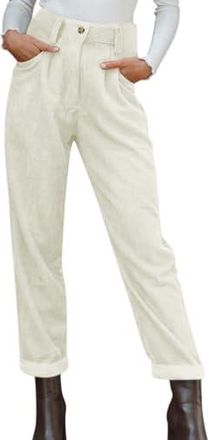 Onsoyours Pantalon Femme Velours Côtelé Ample Sarouel Coton Tapered Trousers Élastiquée Taille Pants Confortable Pantalon avec Poches A Beige XL