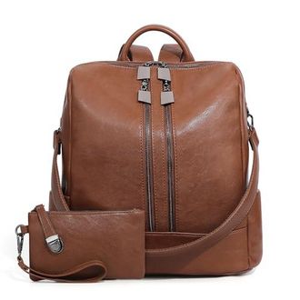 Generic Sac &agrave; dos &agrave; carreaux pour femme, petit sac &agrave; dos de voyage convertible, sac &agrave; bandouli&egrave;re multi-poches, sac &agrave; dos &agrave; carreaux, B-marron., M