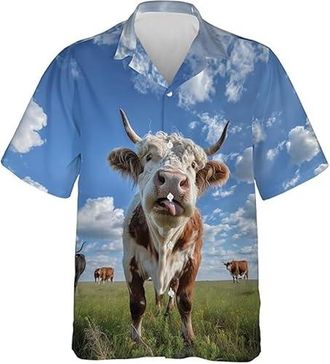 Keephen Dr&ocirc;le Fermier Vache Chemise Hawaiienne Femmes Hommes B&eacute;tail Impression 3D Chemise &agrave; Boutons Casual &Eacute;t&eacute; Chemisier Col &agrave; Revers Chemises