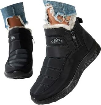 Generic Bottes de neige imperm&eacute;ables pour femme - Coupe large - Doublure en fausse fourrure - Fermeture &eacute;clair lat&eacute;rale - Chaussures dhiver confortables et an