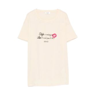 Liu Jo T-Shirt mit Kristallbesatz - - Tops - Damen - Beige - M