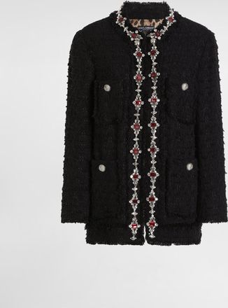 Dolce & Gabbana Jacke Aus Wolle Mit Gestickter Kante - Frau Mäntel Und Jacken Schwarz 44