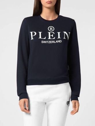 Philipp Plein Sweat-shirt &agrave; col rond en coton avec logo imprim&eacute; contrastant